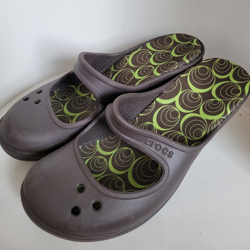 Crocs Womens 7 Frances Brown Wedge Clogs Mary Jane Sl… - Gem